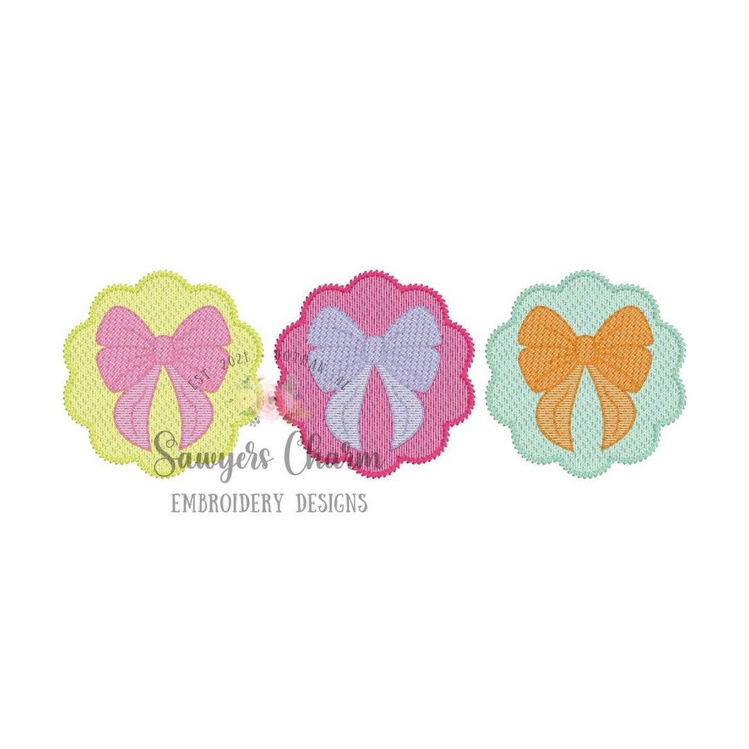 Scallop Patch With Bows Trio Light Fill Sketch Stitch Machine ...