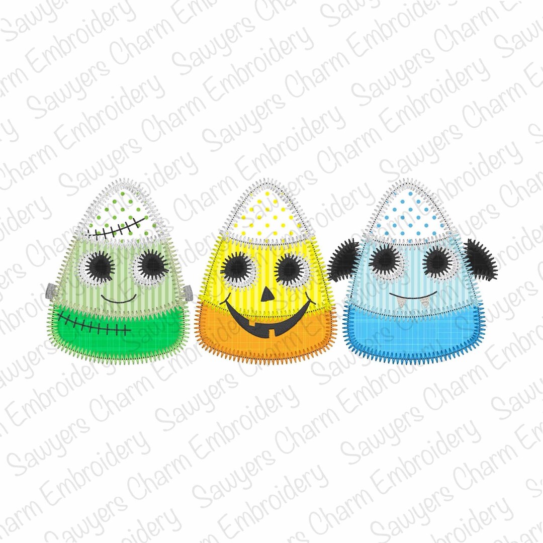 BUNDLE Halloween Candy Corn Faces Bean & Zigzag Stitch Applique ...