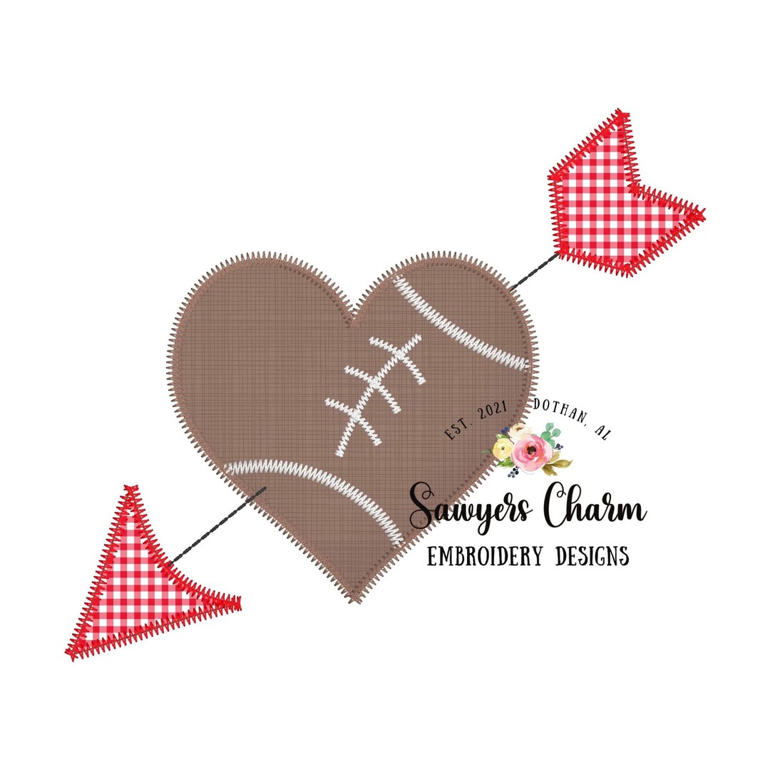 Football Sports Ball Heart With Arrow, Zigzag Applique Machine ...