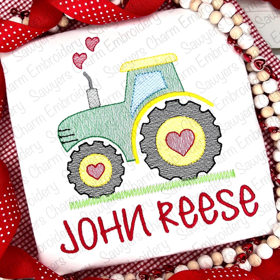 Valentine's Day Tractor With Heart Smoke Sketch Stitch Machine ...