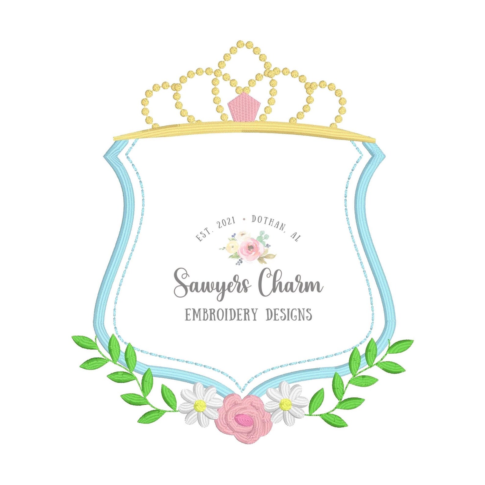 Floral Crown Monogram Frame, Satin Stitch Machine Embroidery Design ...