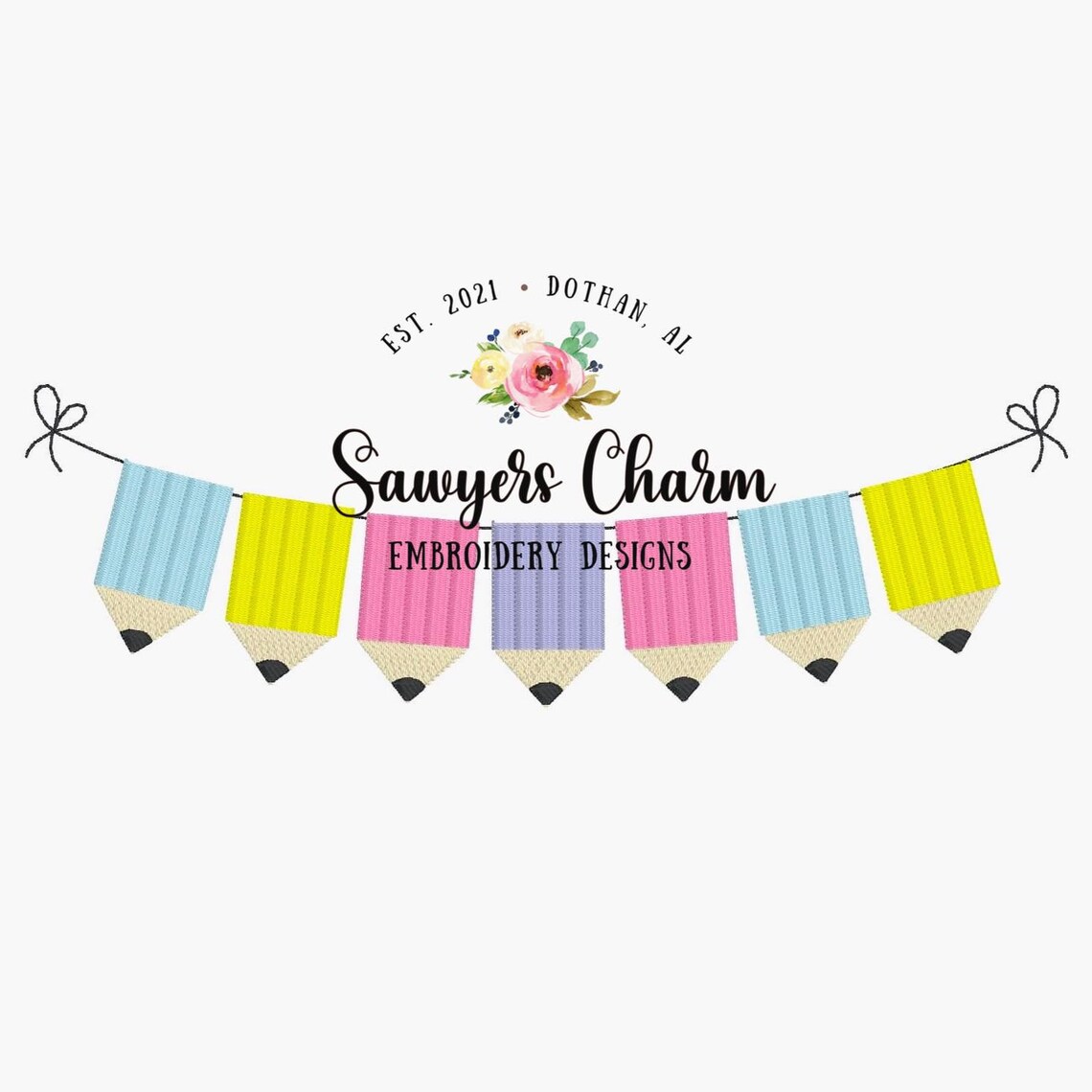 Back to School Pencil/apple Bunting Banner Machine Embroidery Design ...