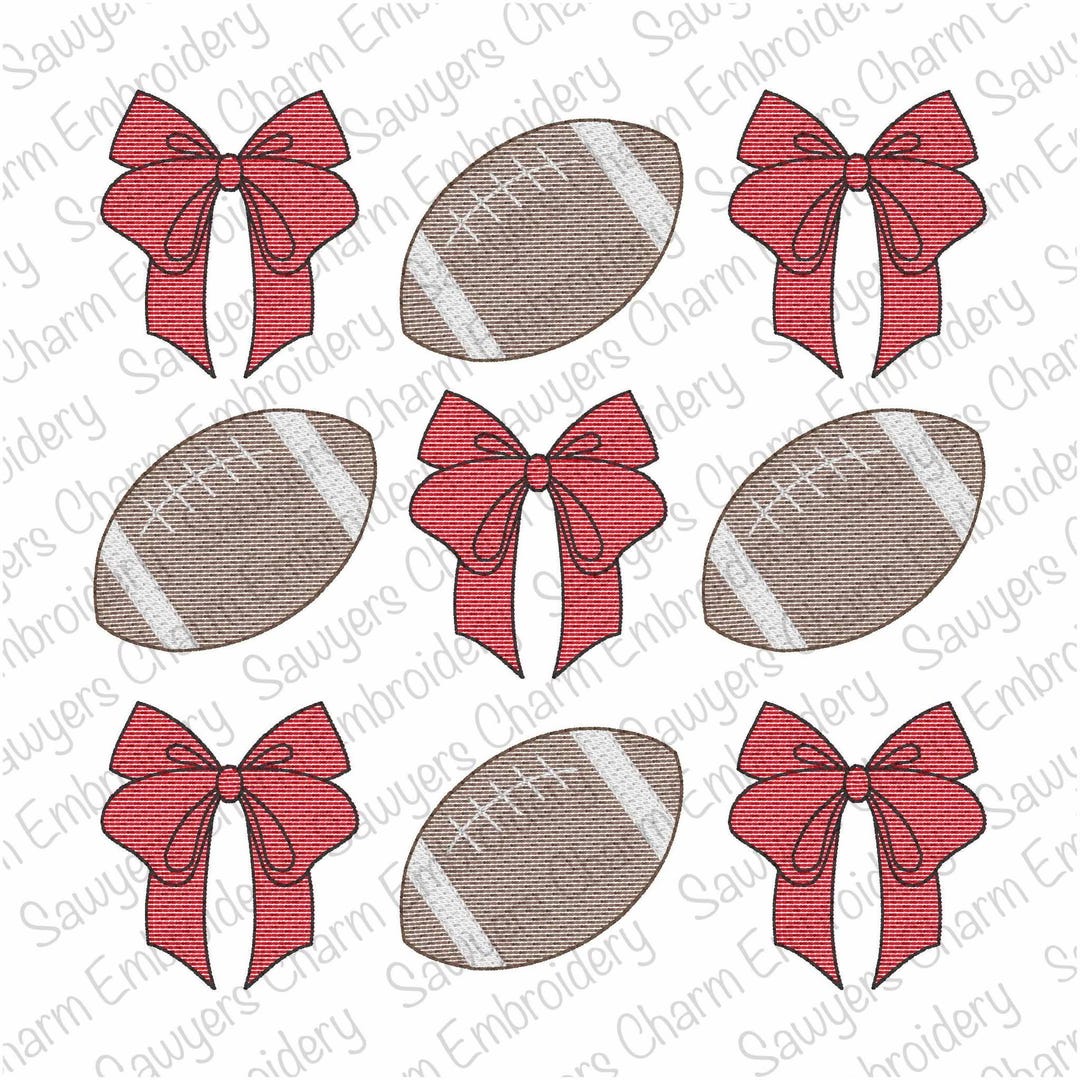 Coquette Bows Football Grid, Sketch Stitch Machine Embroidery Design ...