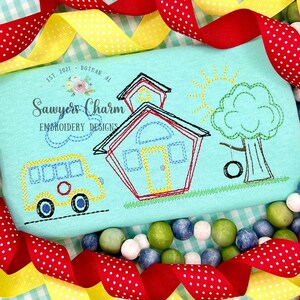 BUNDLE Squiggly Back to School Bus, School House, Tree With Swing Trio ...