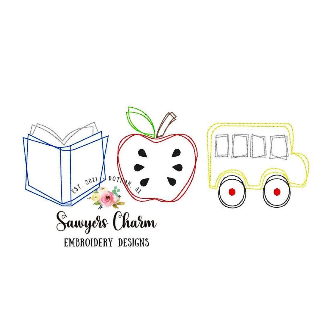 BUNDLE Squiggly Back to School Apple Book Bus Trio With & - Etsy
