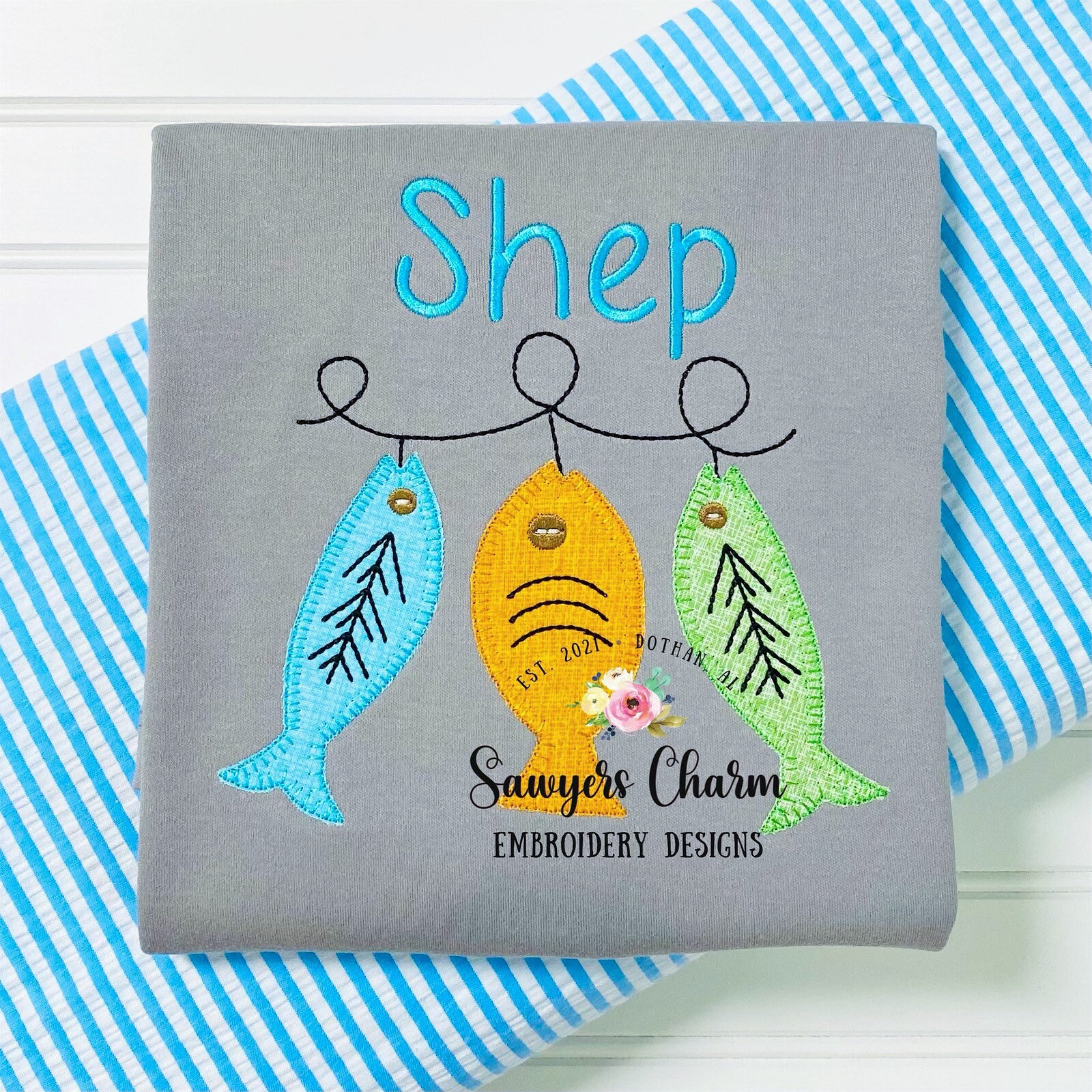 Fish Blanket Stitch Machine Applique Design Embroidery File, Fishing ...