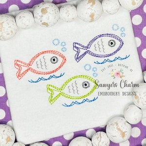 Squiggly Fish in Water With Bubbles Trio, Quick Stitch, Vintage Style ...
