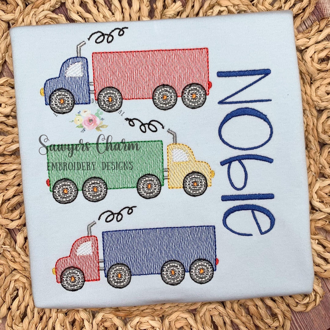 Semi Big Truck Trio Sketch Stitch Machine Embroidery Design File, Bean ...