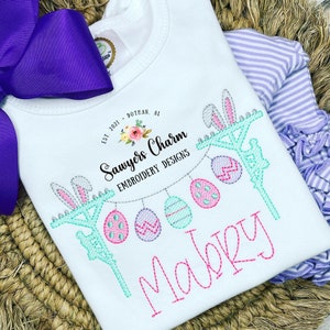 Easter Bunny Ears Lineman With Eggs Bunting Banner, Sketch Stitch ...