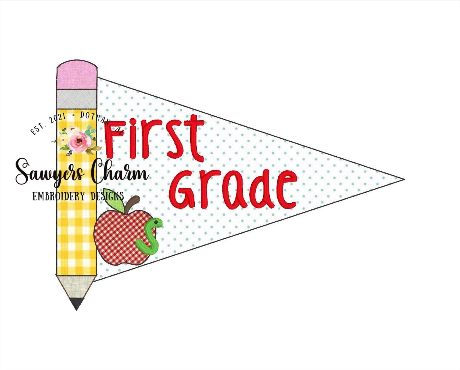 Back to School Pennant With Pencil and Apple Machine Applique - Etsy