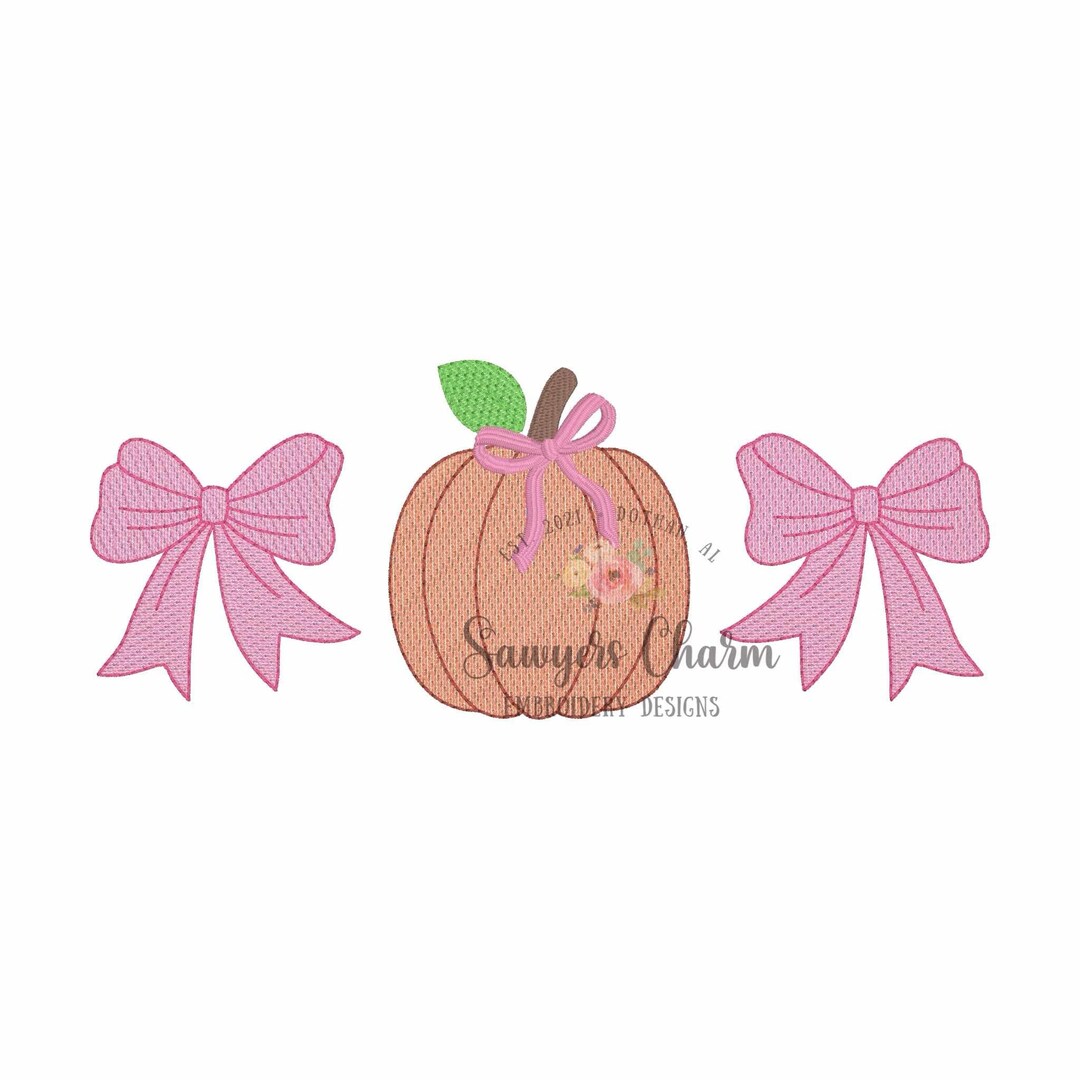 Coquette Bows and Pumpkin Sketch Stitch Trio, Machine Embroidery Design ...
