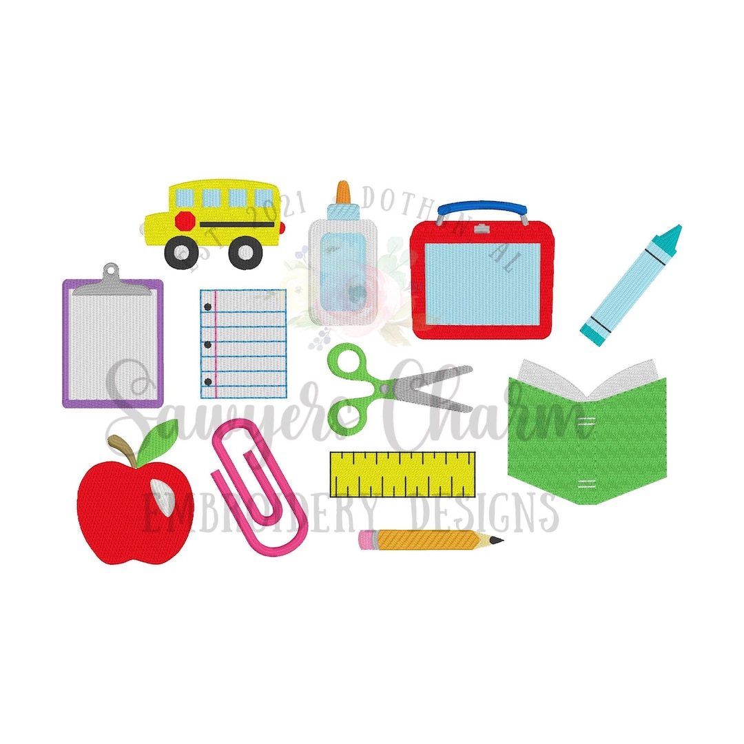 BUNDLE Back to School Minis Machine Embroidery Design File, Apple, Bus ...