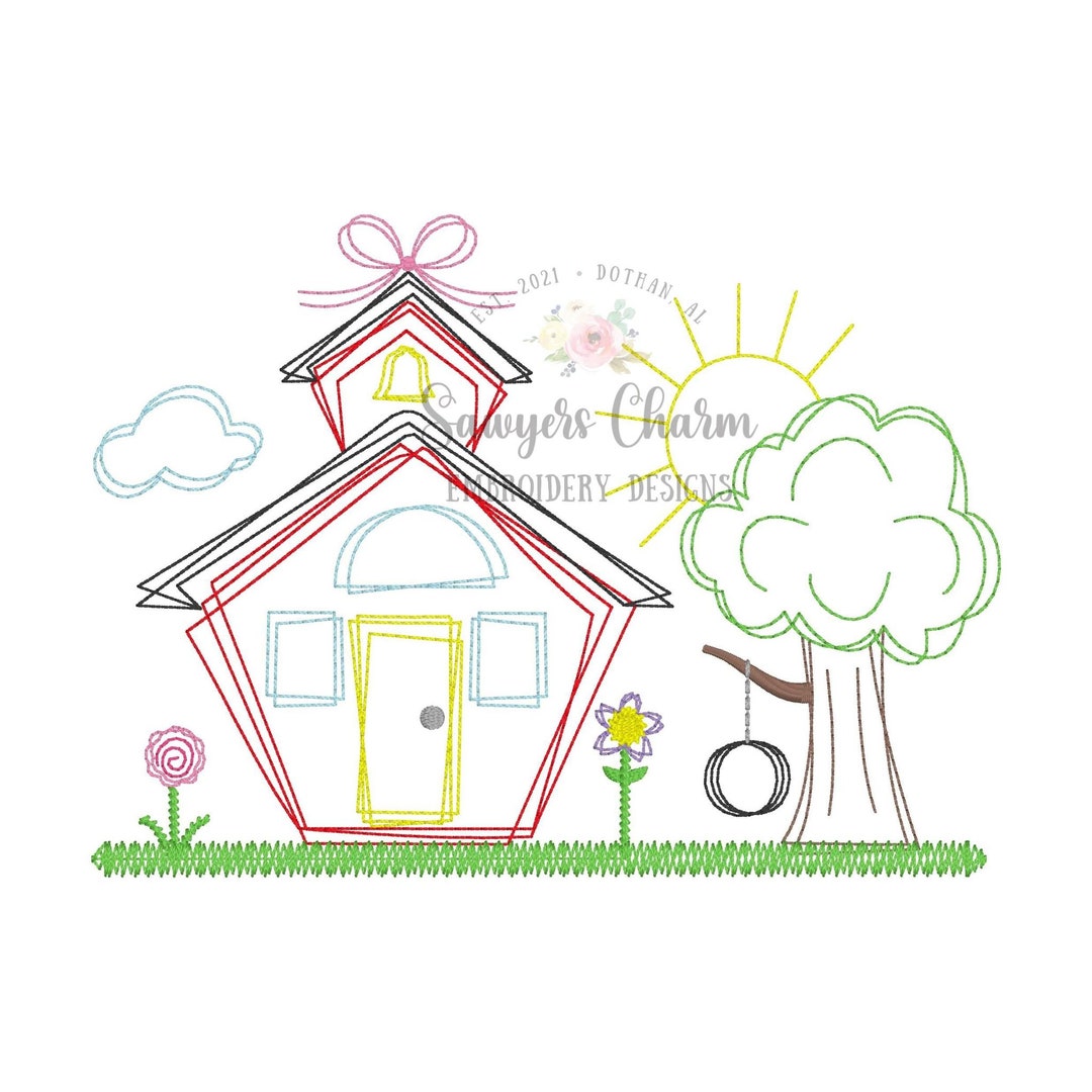 BUNDLE Squiggly School House & Tree With Swing With/without Bow/flowers ...