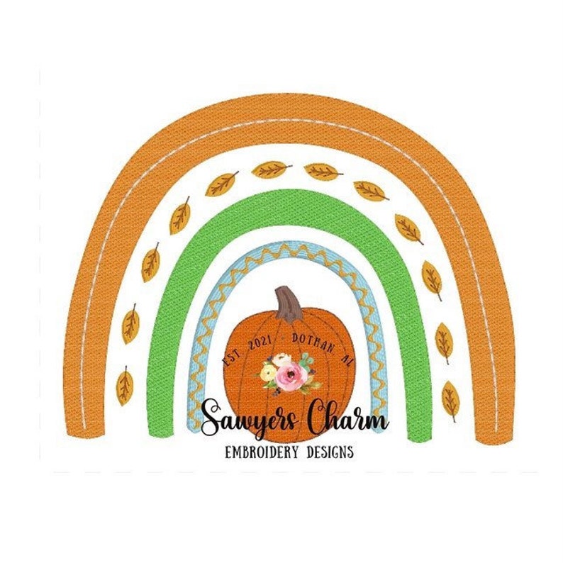 Fall/autumn Boho Pumpkin Rainbow With Leaves Machine Sketch | Etsy