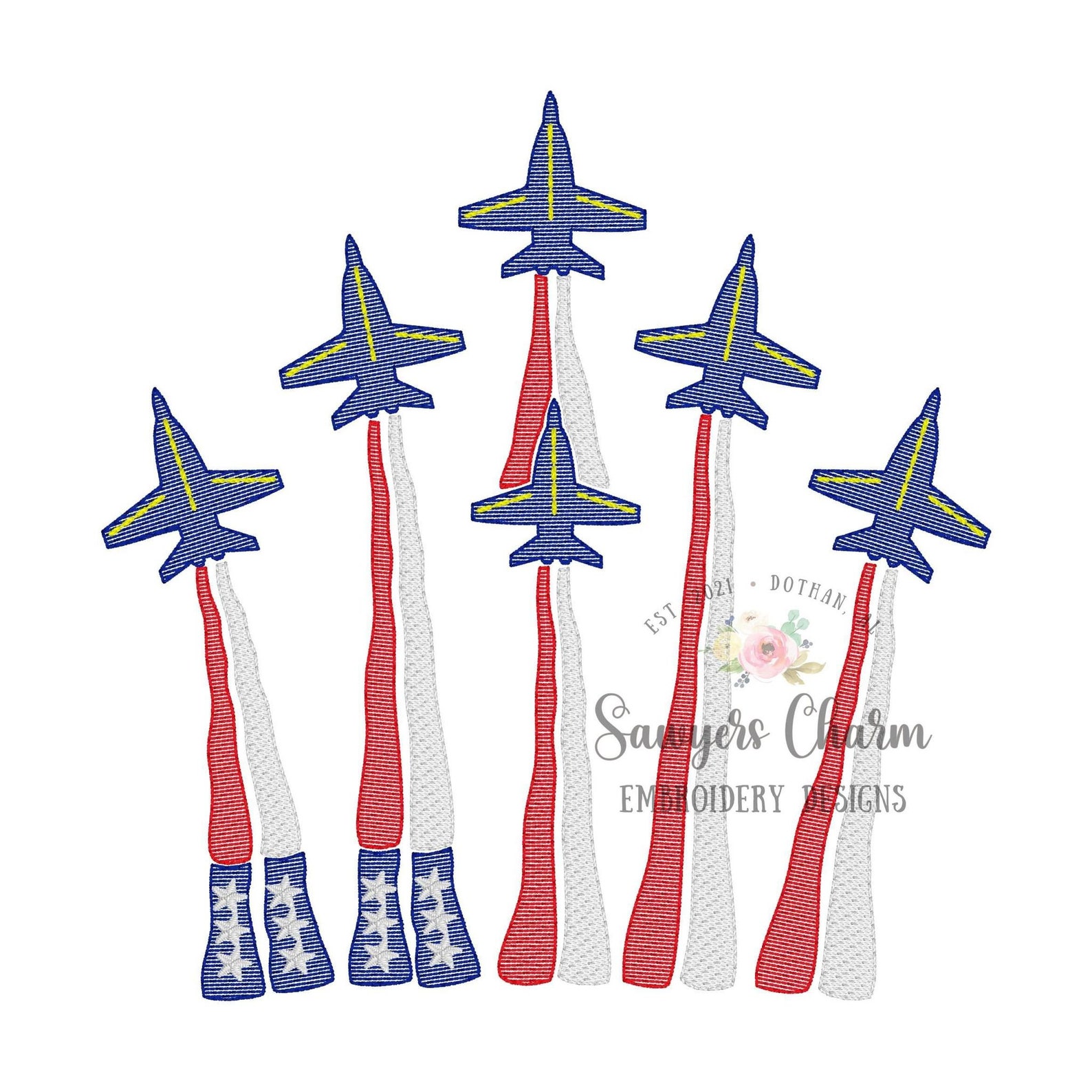 Blue Jets, Stars/stripes, Flag Smoke Sketch Stitch Machine Embroidery ...