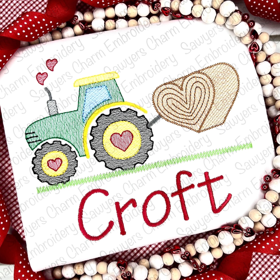 Valentine's Day Tractor With Heart Haybale, Heart Smoke Sketch Stitch ...