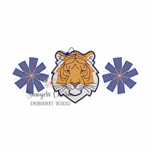 Pom Poms and Tiger With Bow Trio, Sketch Stitch Embroidery Design File ...