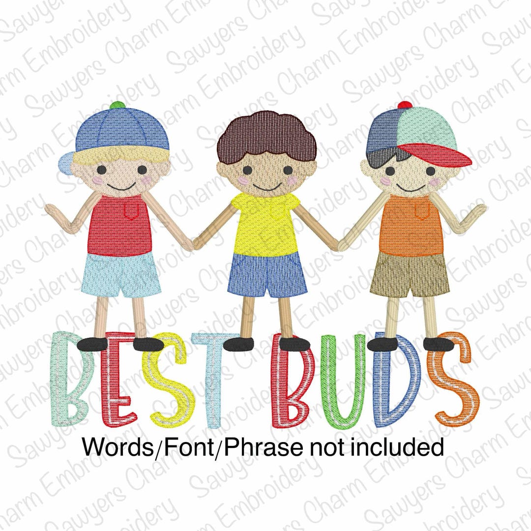 Boy Best Friends Holding Hands Sketch Stitch Trio, Machine Embroidery Design, Quick Stitch ...