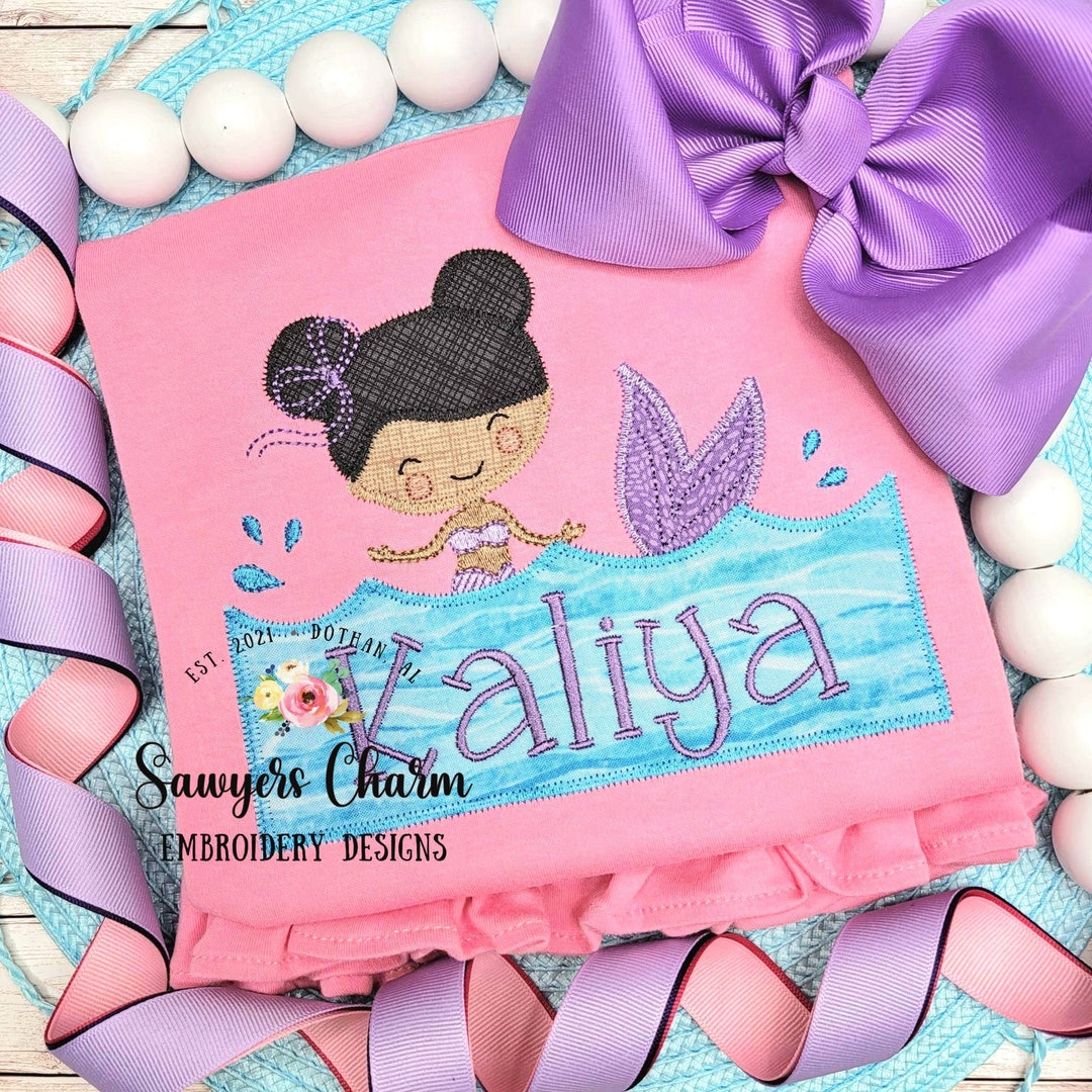 BUNDLE Mermaid With Buns Swimming in Water With Name Plate Zig Zag ...
