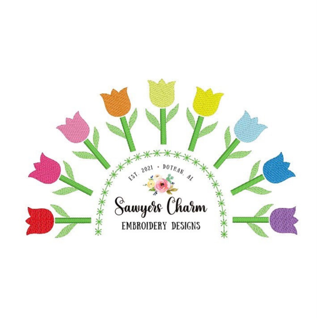 Rainbow Tulips Sketch Stitch Machine Embroidery Design File - Etsy