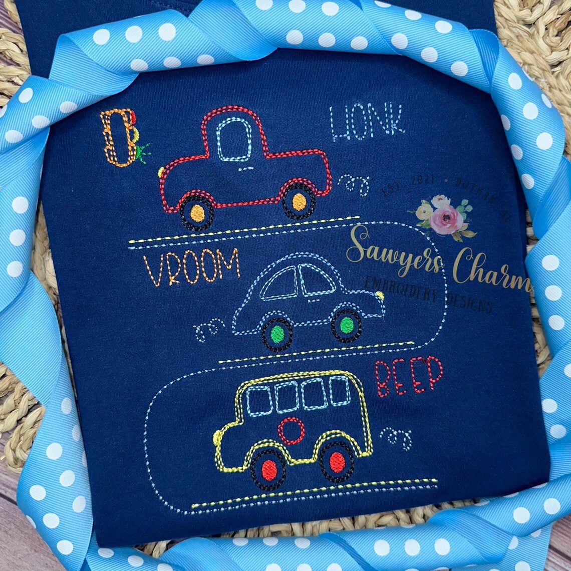 Squiggly Truck, Car, Bus Trio Bean Stitch Machine Embroidery Design ...
