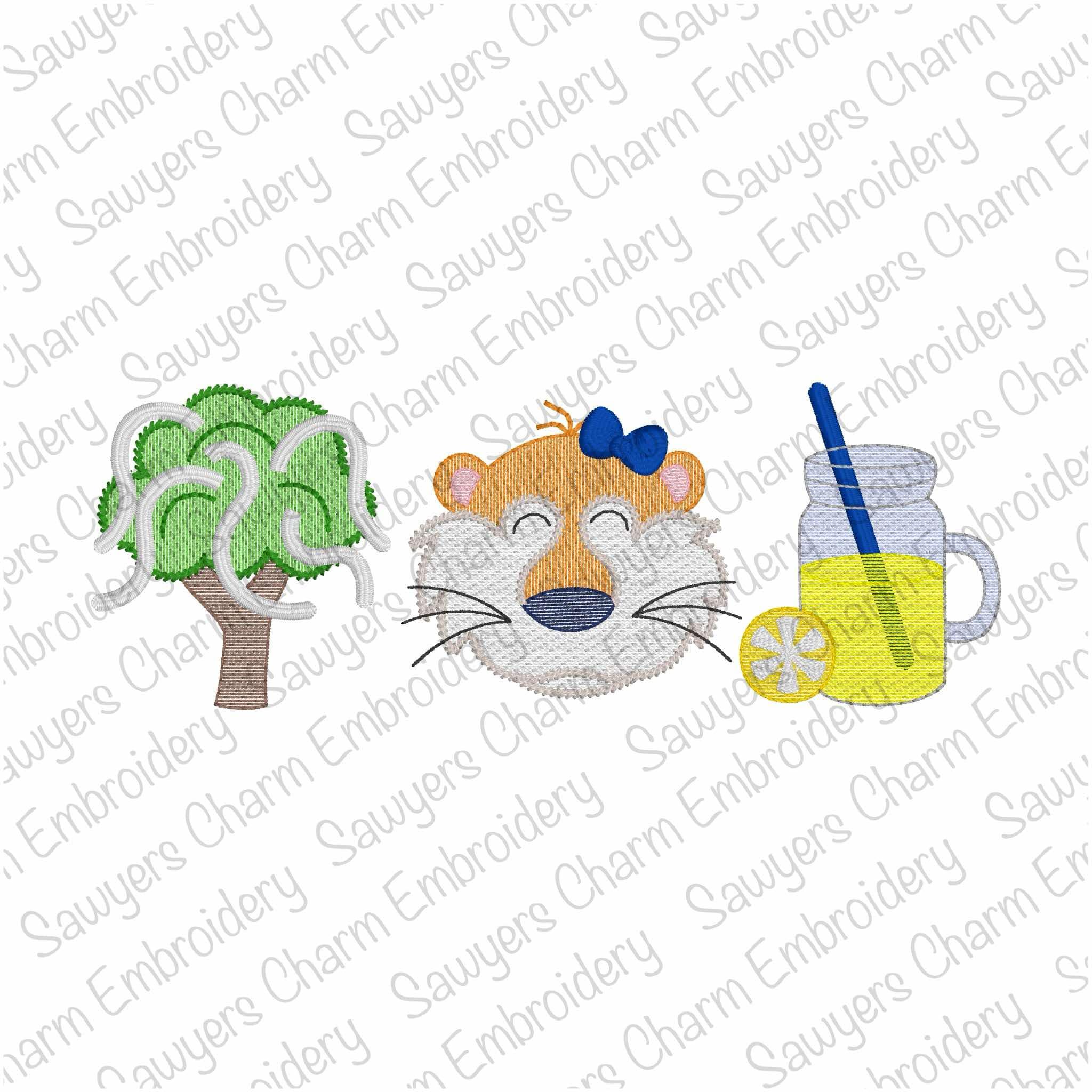Tiger Mascot, Rolled Tree, Lemonade Trio, Sketch Stitch Embroidery ...