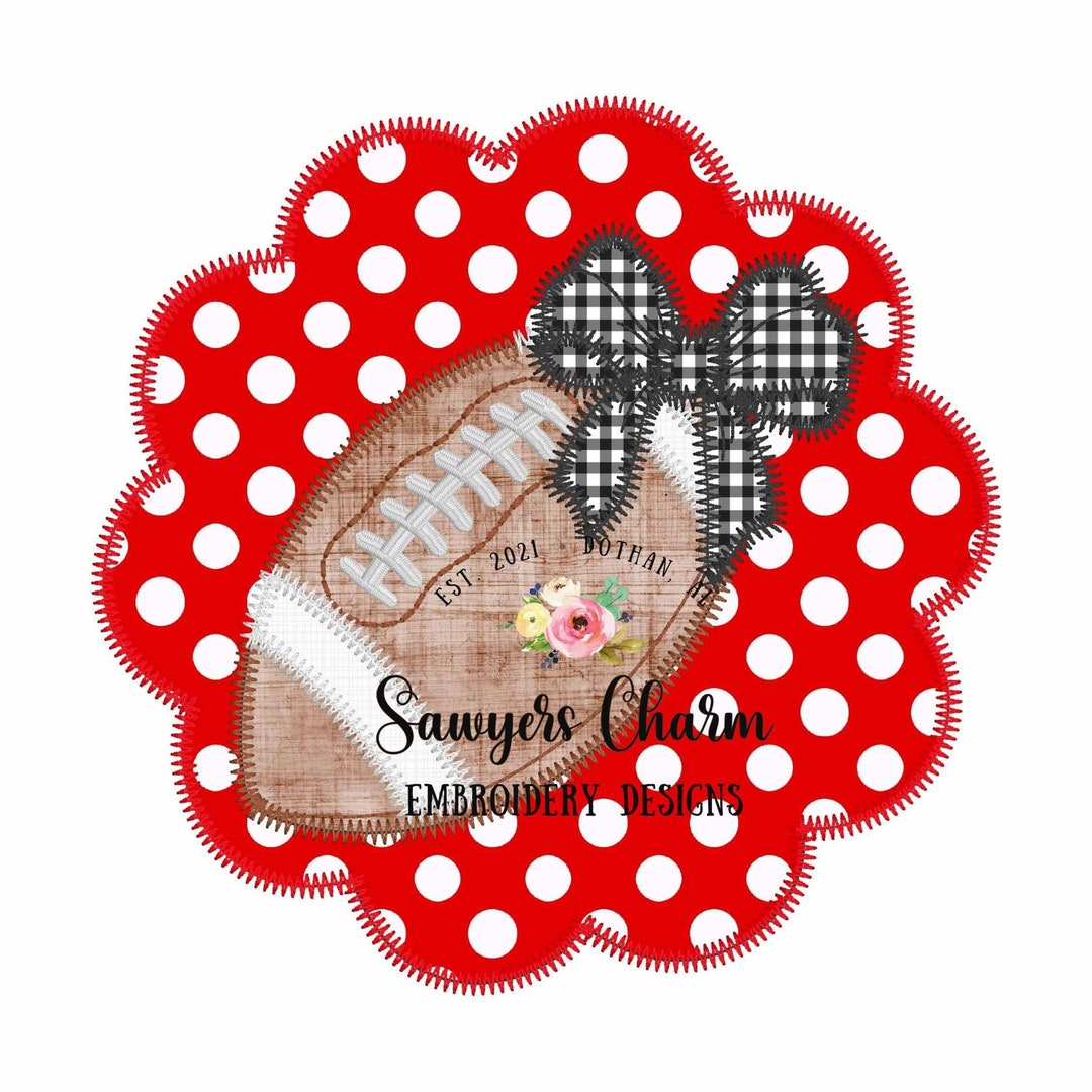 BUNDLE Football With Bow on Scallop Patch, Bean & Zig Zag Stitch ...