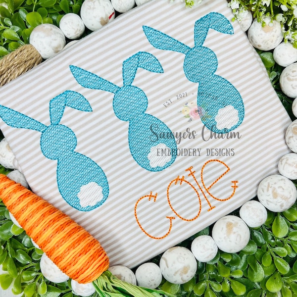 Bunny With Bow Trio Embroidery Design - Etsy