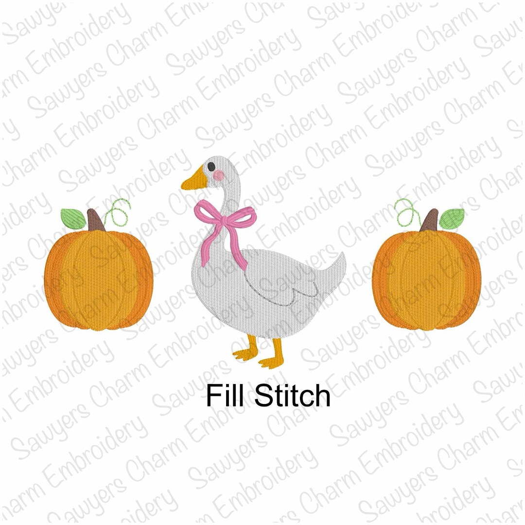Goose With Coquette Bow & Pumpkins Fill Stitch Trio, Machine Embroidery ...