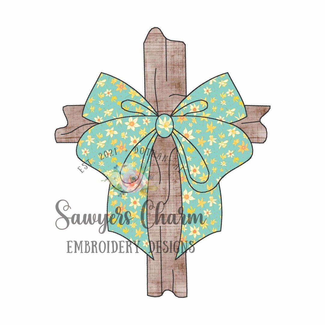 Cross With Coquette Bow Applique, Bean & Zig Zag Stitch, Machine ...