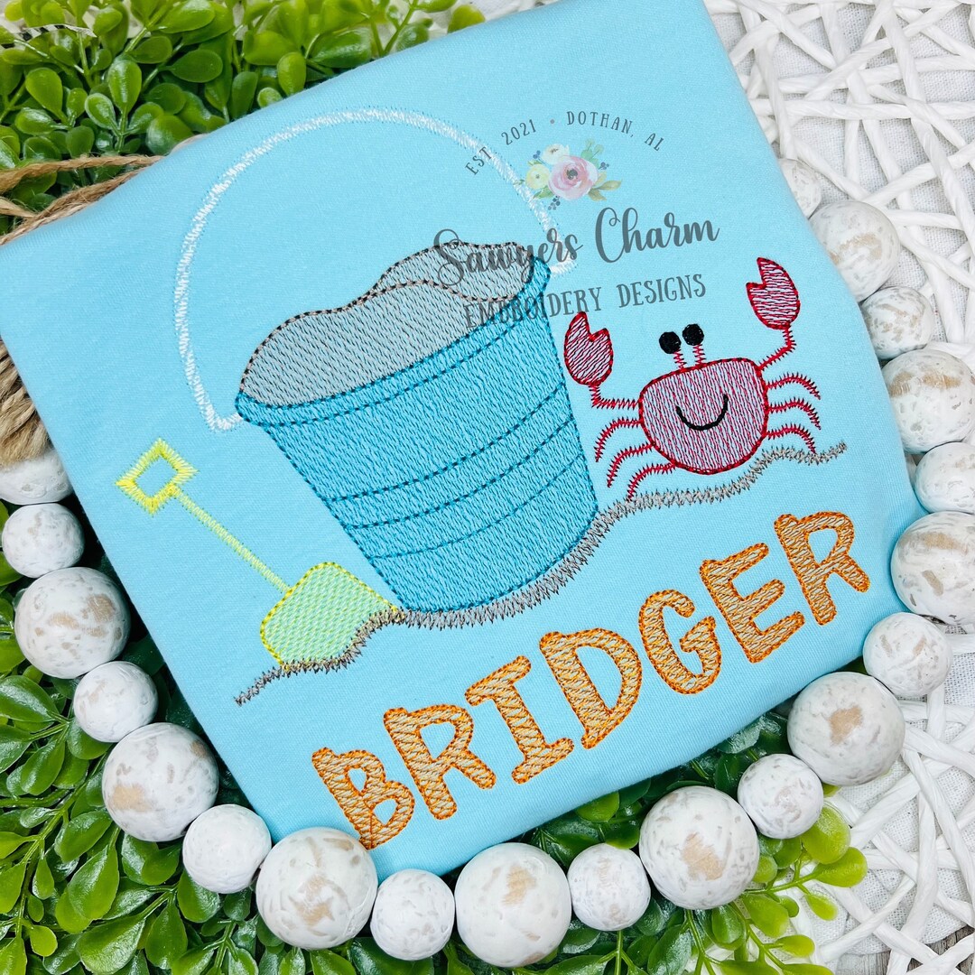 Beach Sand Pail/bucket & Shovel With Crab Sketch Stitch Machine ...
