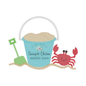 Beach Sand Pail/bucket & Shovel With Crab Sketch Stitch Machine ...