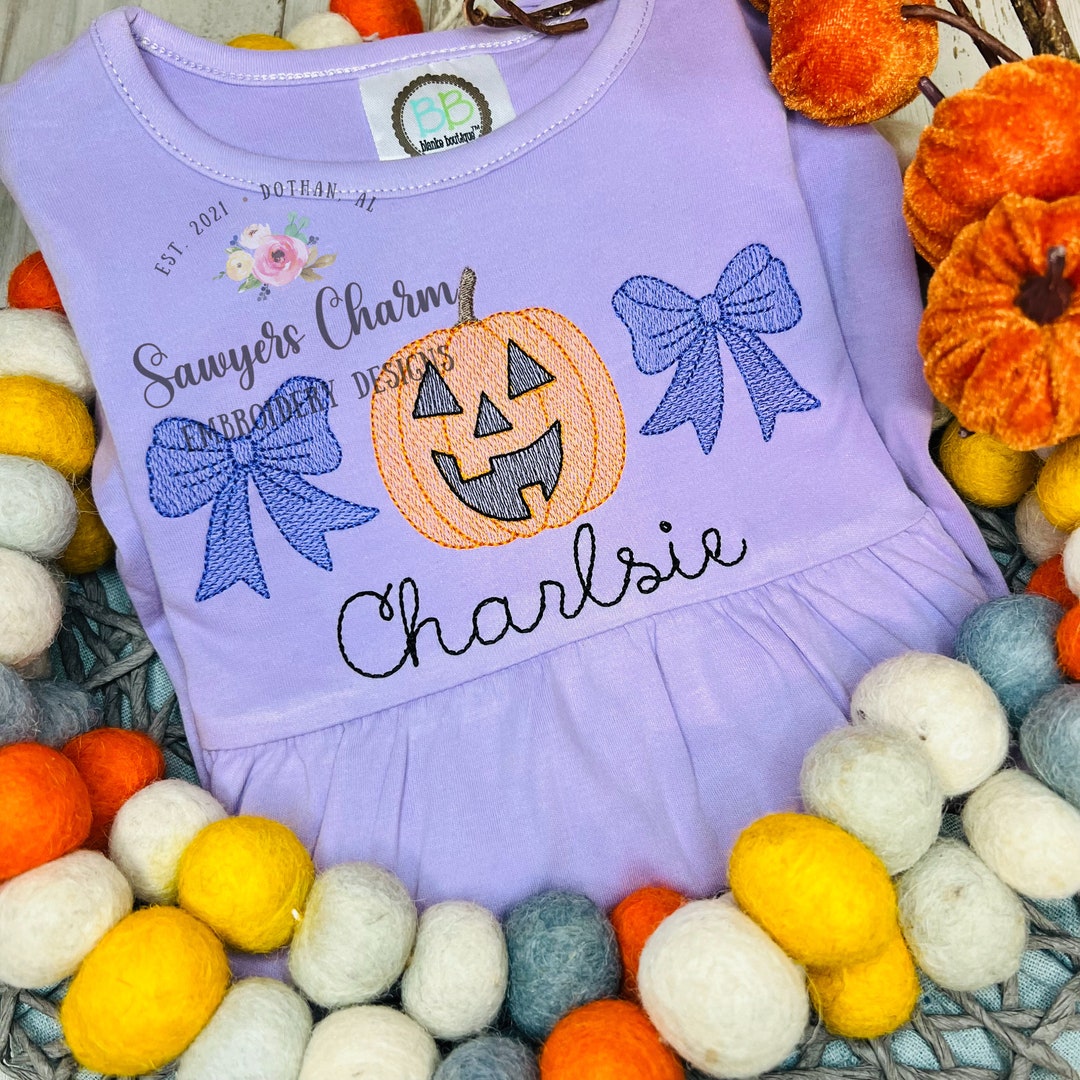 Jackolantern Bows Sketch Stitch Trio Machine Embroidery Design File ...