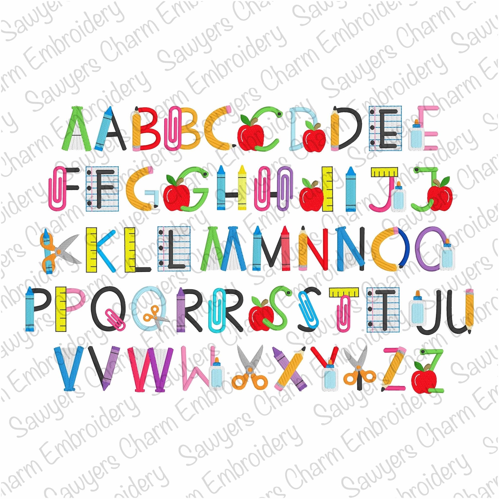 School Days Machine Embroidery Font, Satin & Fill Stitch Letters, BX ...