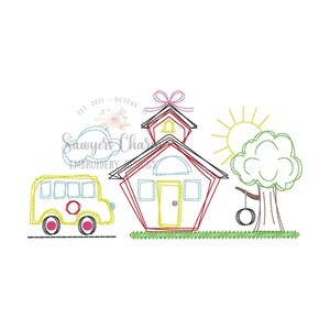 BUNDLE Squiggly Back to School Bus, School House, Tree With Swing Trio ...