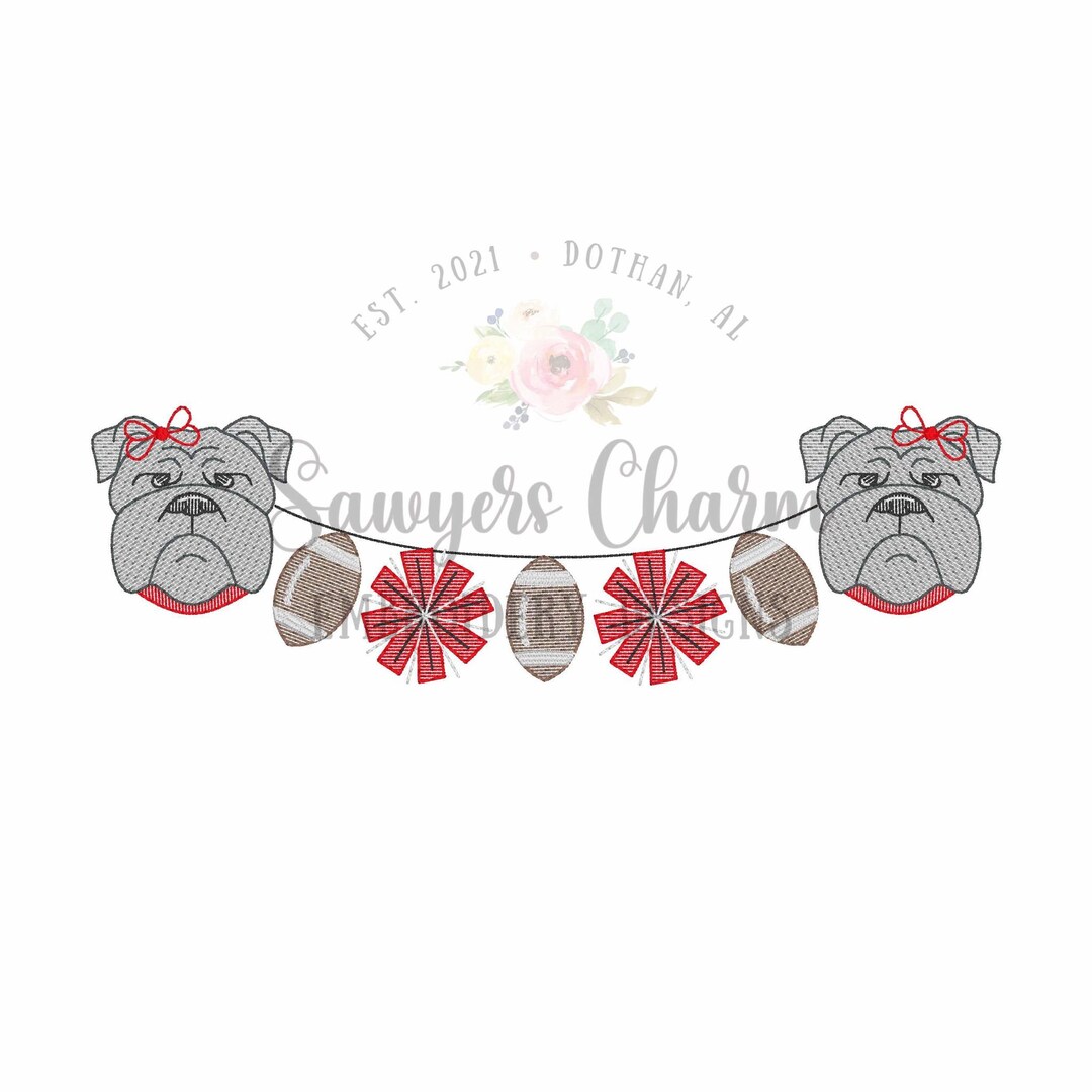 Bulldog With Collar & Footballs/pom Poms Bunting Banner Sketch Stitch ...