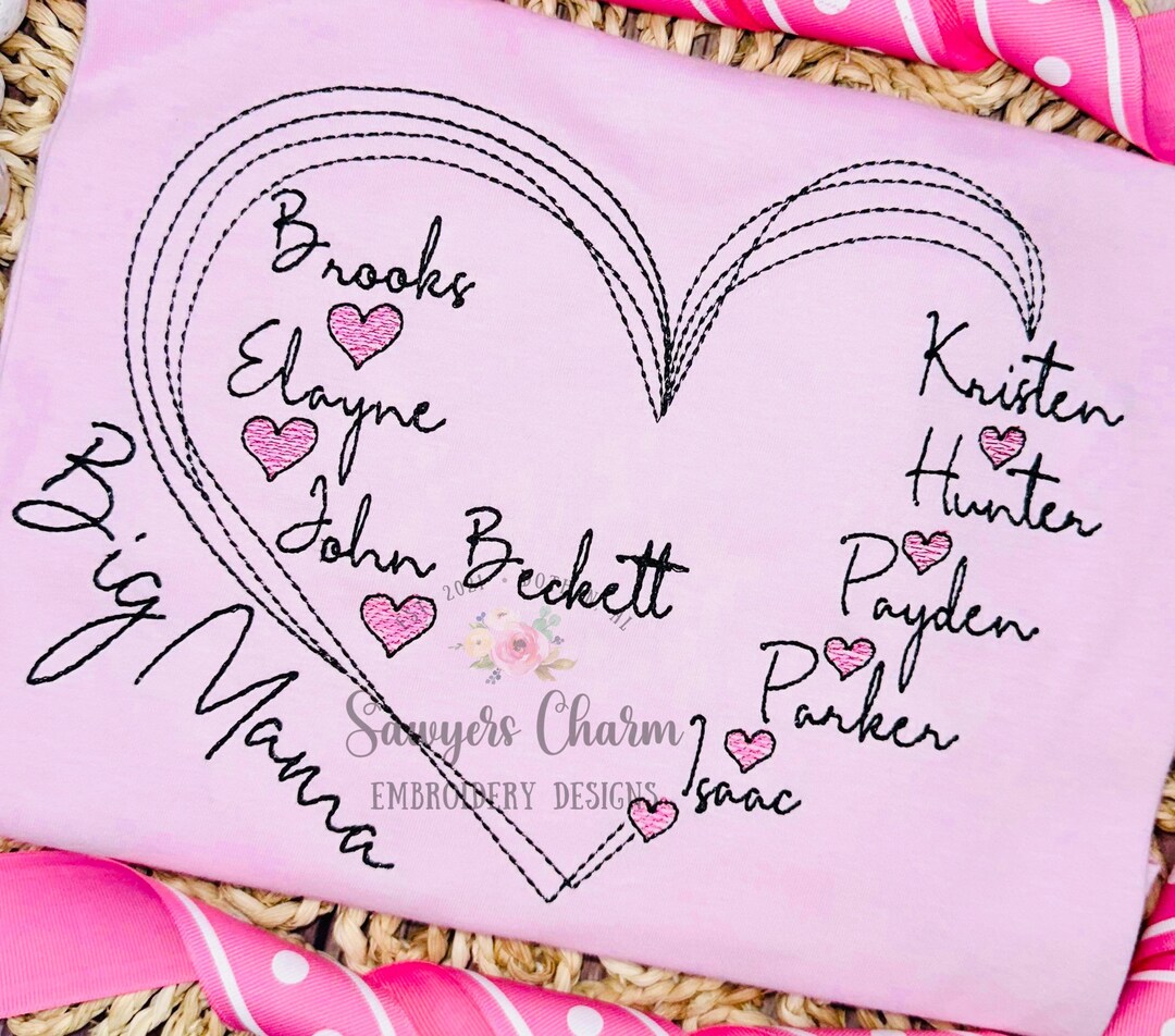 Scribble Heart Frame for Names, Bean Stitch, Machine Embroidery Design ...