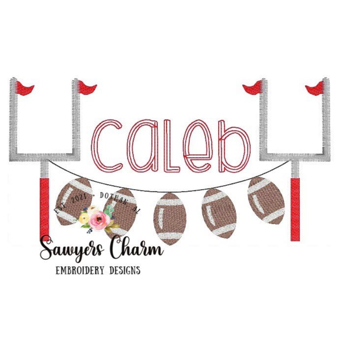 Football Field Goal Bunting Banner, Sketch Stitch Machine Embroidery ...