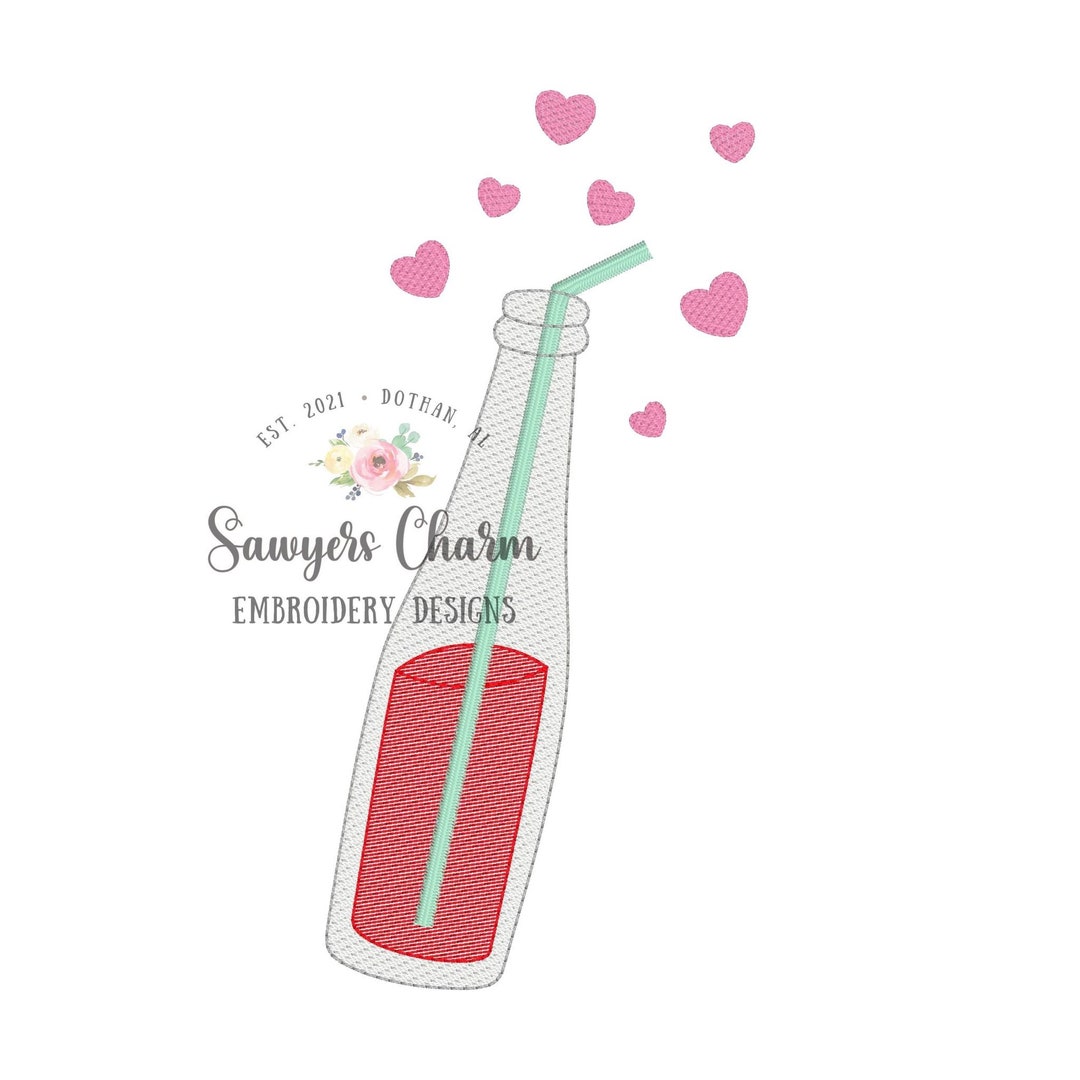 Soda Bottle/pop With Heart Fizz Sketch Stitch Machine Embroidery Design ...