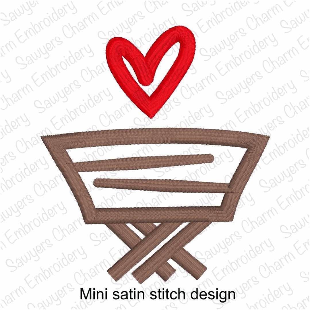 Mini Manger With Heart, Satin Stitch Machine Embroidery Design, Happy ...