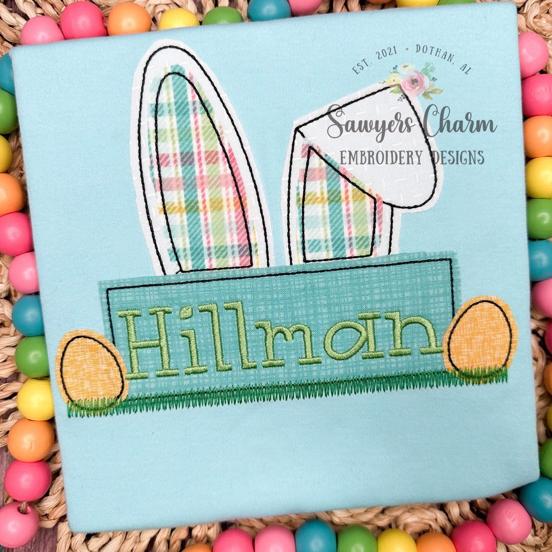 BUNDLE Easter Bunny Ears Nameplate & Eggs Bean Stitch Applique, Machine ...