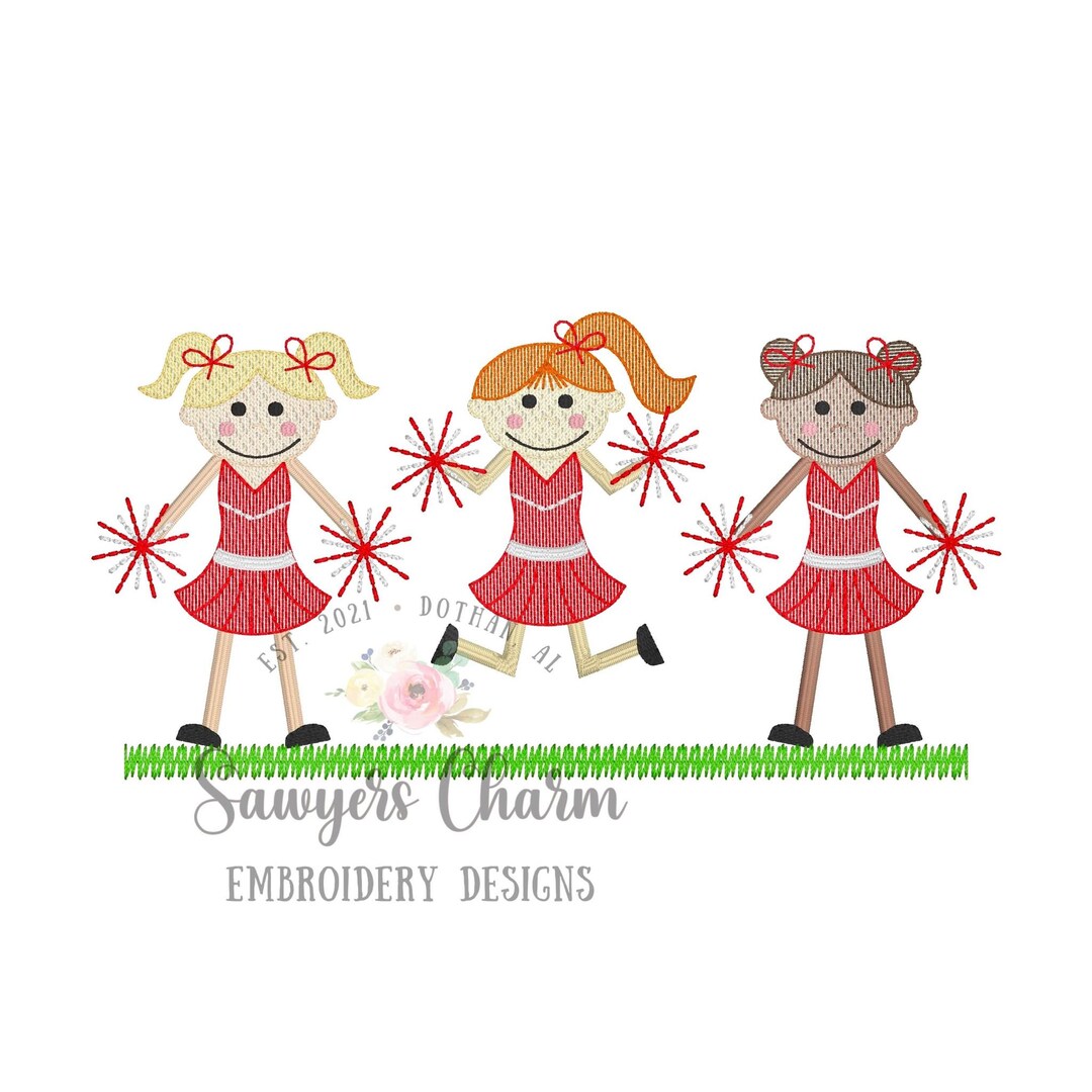 Cheerleader Trio Sketch Stitch Machine Embroidery Design, Football ...