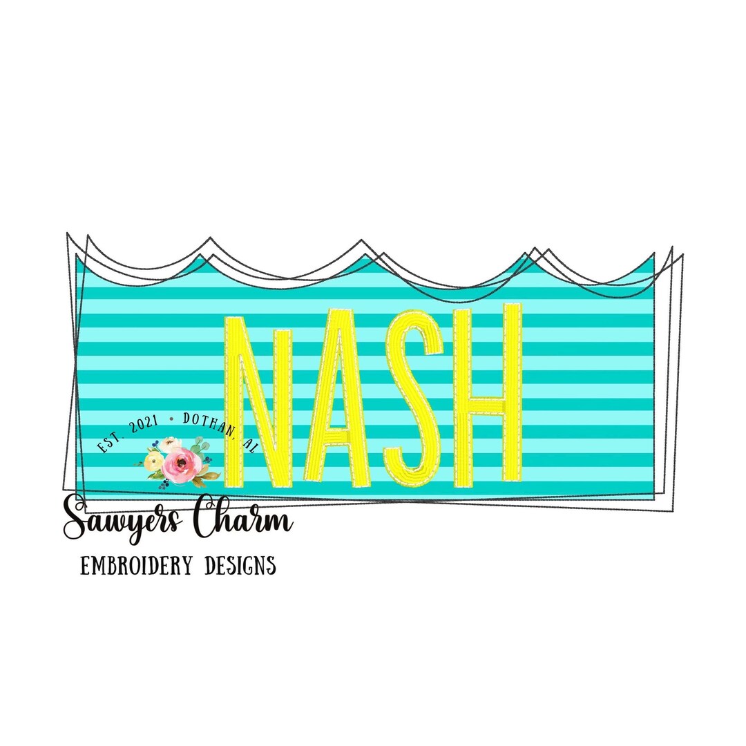 BUNDLE 5 Water/waves Name Plate/frame Machine Applique Embroidery ...