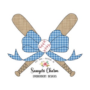 BUNDLE Baseball Bats With Bow Bean & Zig Zag Stitch Machine Embroidery ...