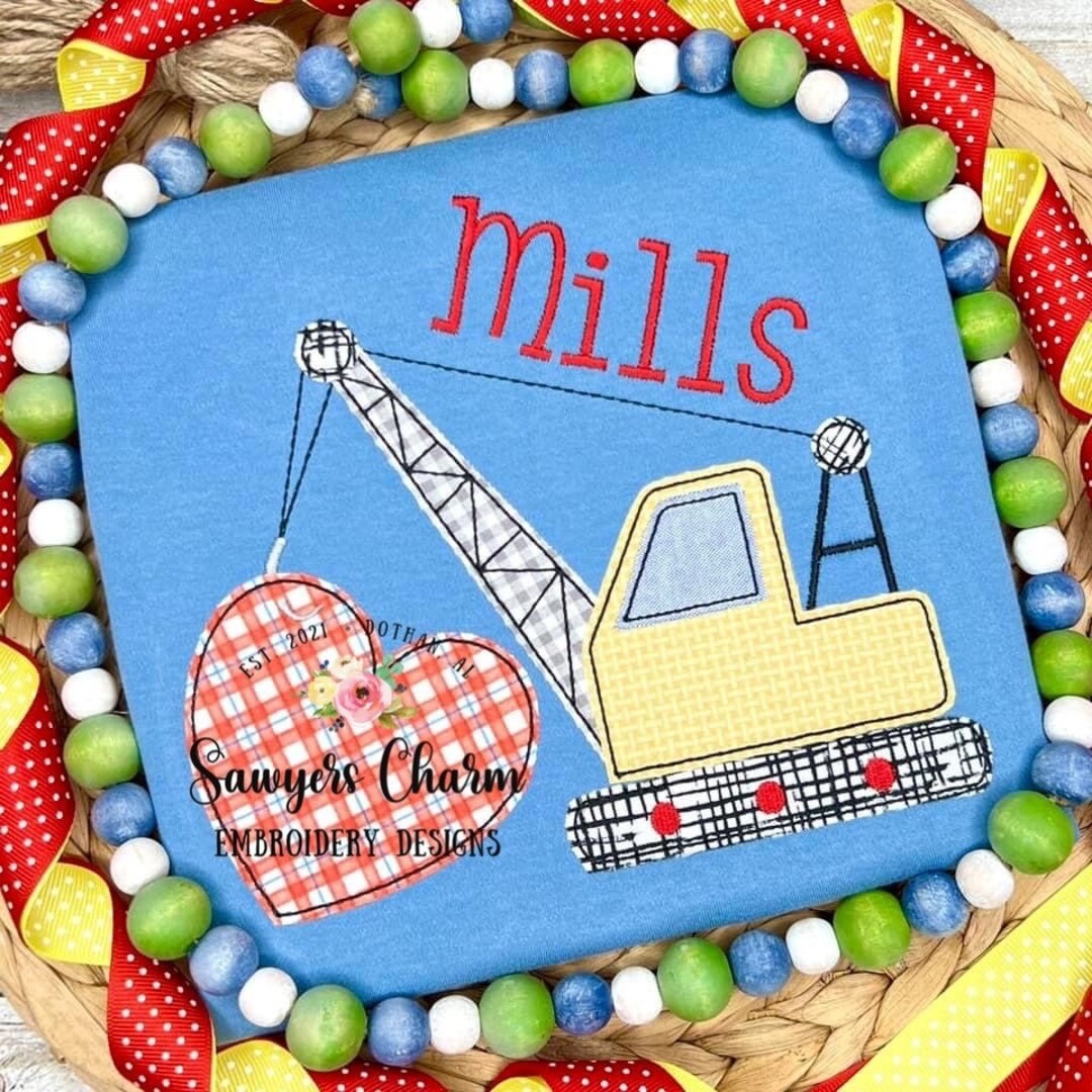 Crane With Heart Bean Stitch Machine Applique Embroidery Design File ...