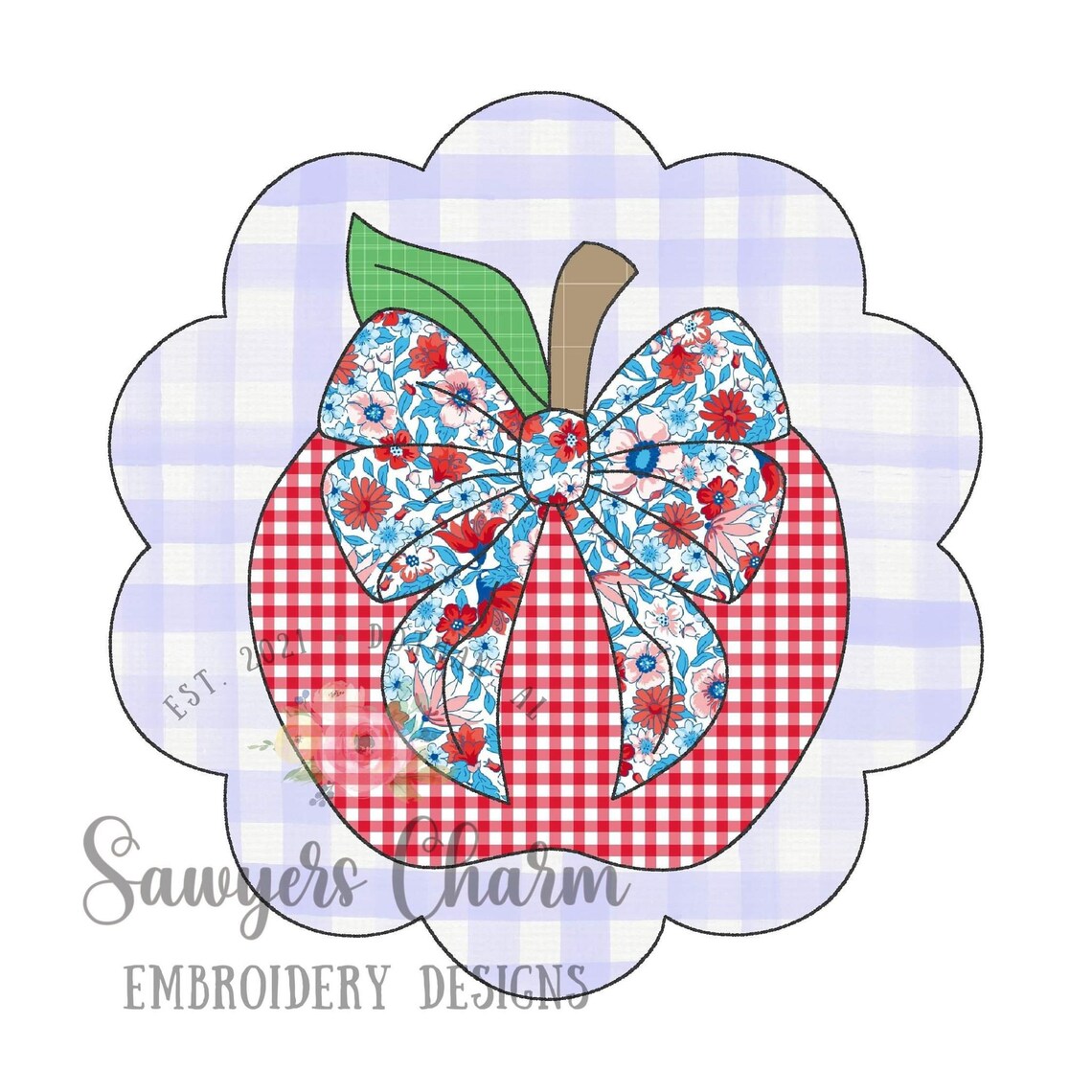 BUNDLE Apple With Coquette Bow in Scallop Patch, Bean & Zig Zag Stitch ...