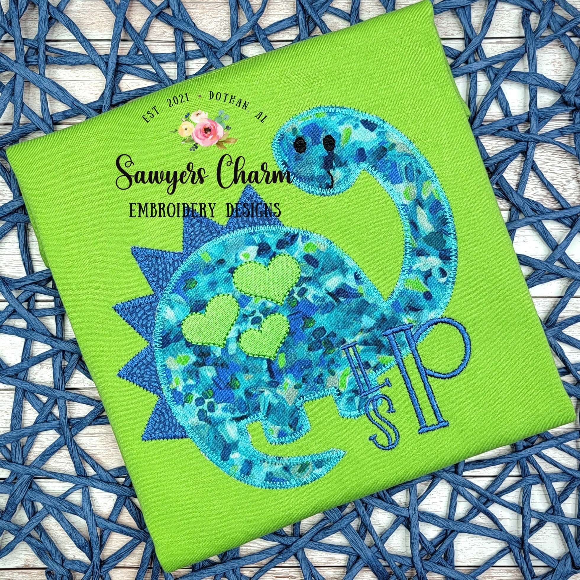 BUNDLE Boy Dinosaur With Heart Spots Bean and Zig Zag Stitch Applique ...