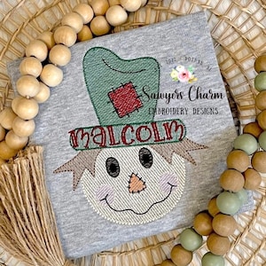 Boy Scarecrow With Patch on Hat Sketch Stitch Machine Embroidery Design ...