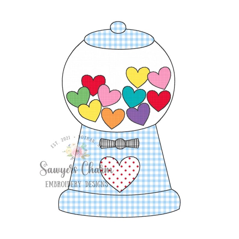 Heart Gumball Machine Zig Zag & Bean Stitch Applique, Embroidery Design ...