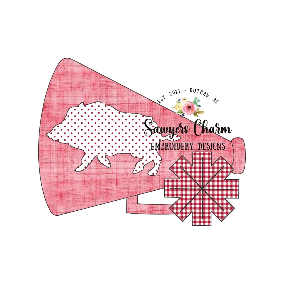 Megaphone Pom Pom Razorback Silhouette Bean Stitch Applique Machine ...